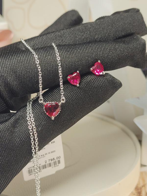 Набор пандора серебро s925 ale оригинальная бирка ожерелье серьги сердца красный камни кулон ...