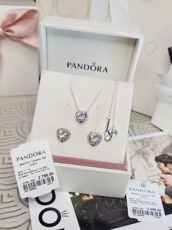 Набір пандрова срібло s925 ale оригінальна бирка намисто сережки серця ...