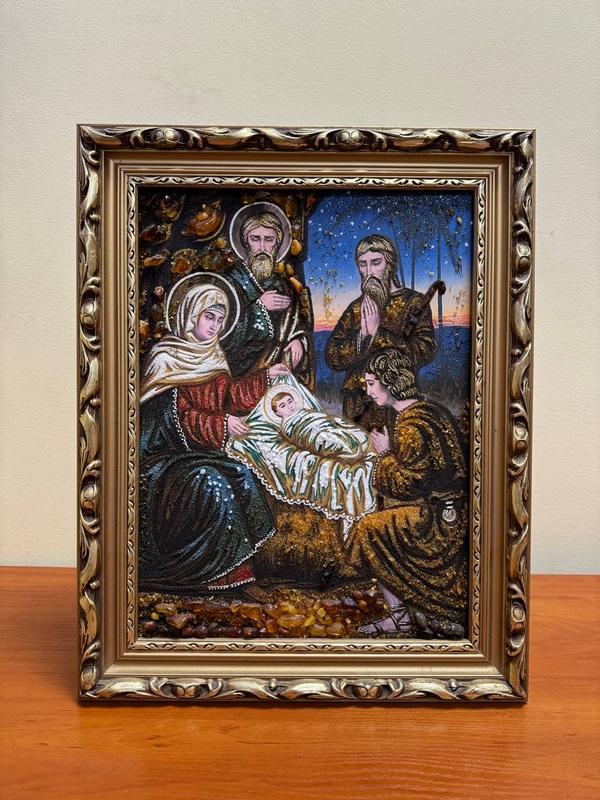 Сюжетна ікона з бурштину «свята сімʼя — ціна 1439 грн у каталозі Картини Купити товари для дому
