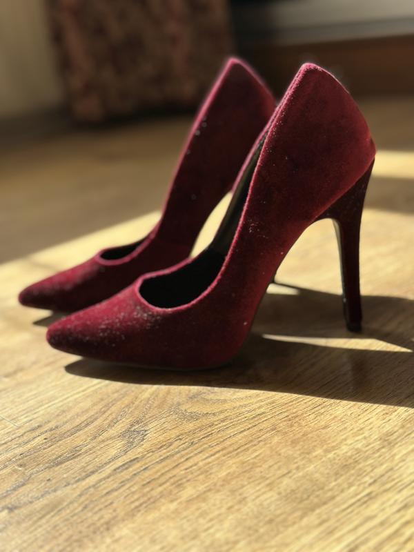 Бордові бархатні туфлі лодочки — ціна 384 грн у каталозі Туфлі Купити жіночі речі за доступною