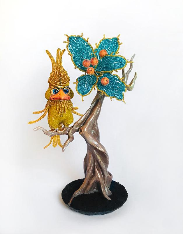 Блакитно жовта композиція пташка на дереві — ціна 850 грн у каталозі Статуетки Купити товари для