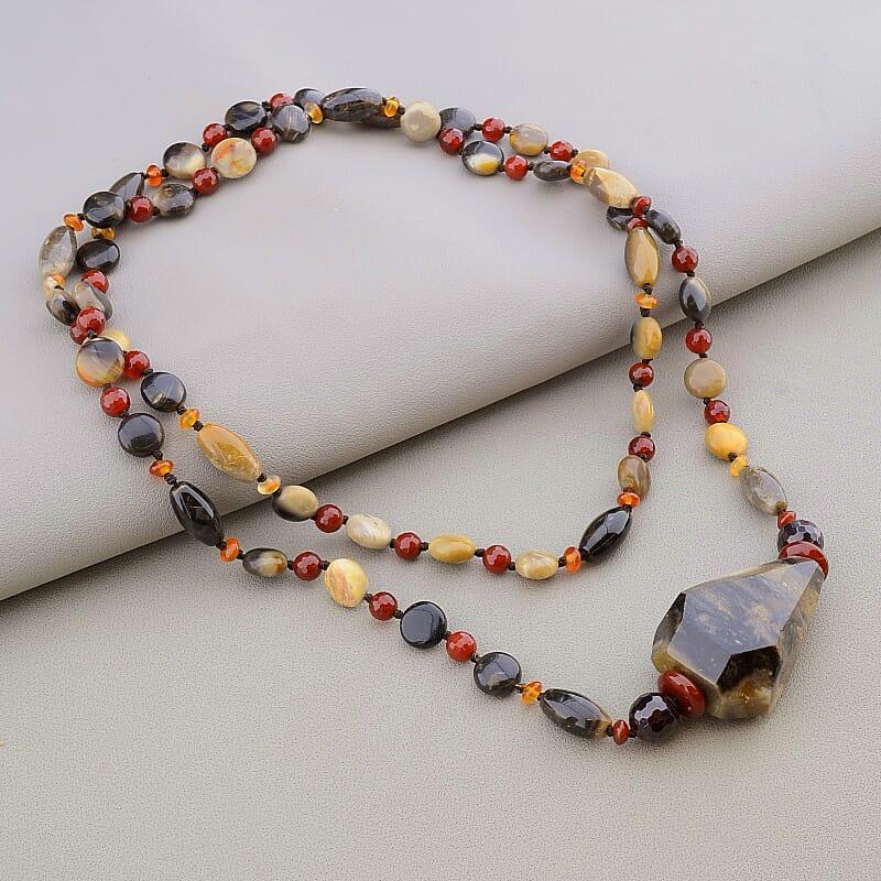 Намисто коричнева яшма сердолик природне каміння довжина 100 см — ціна 2610 грн у каталозі