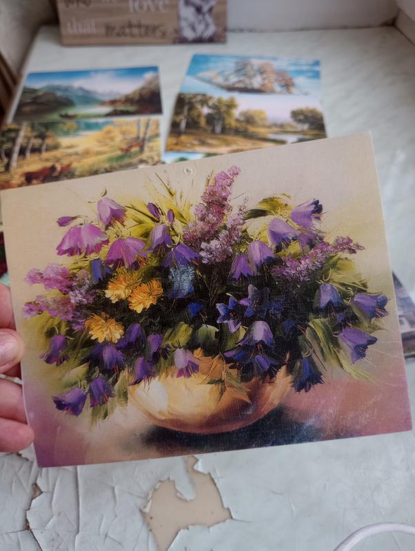 Польові квіти дзвіночки бузок натюрморт живопис вінтажні листівки репродукція — ціна 95 грн у