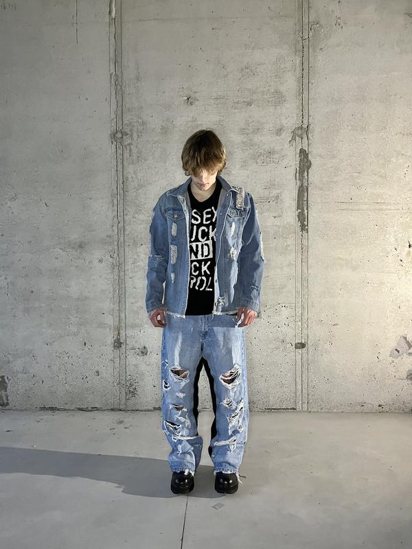 Torn denim jacket streetwear y2k sk8 vintage archive punk gothic opium ...