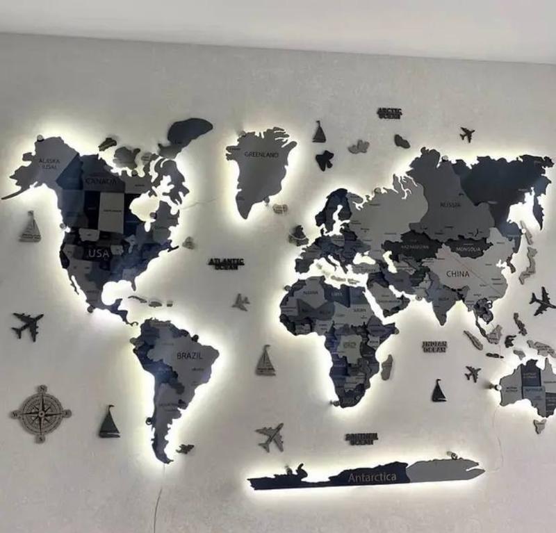 Деревянні карти світу власного виробництва — ціна 5000 грн у каталозі Настінний декор Купити