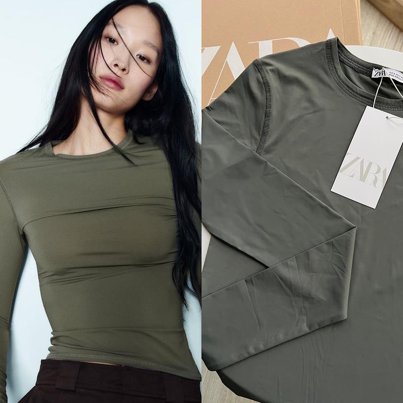 Поліамідний топ із довгими рукавами zara / кофта zara нова колекція/ реглан zara/ еластичний ...