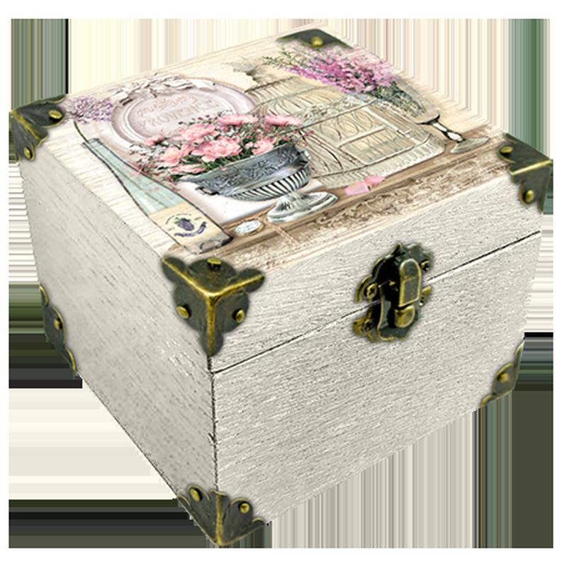 Декоративная деревянная эко шкатулка прованс букет дельфиниумов