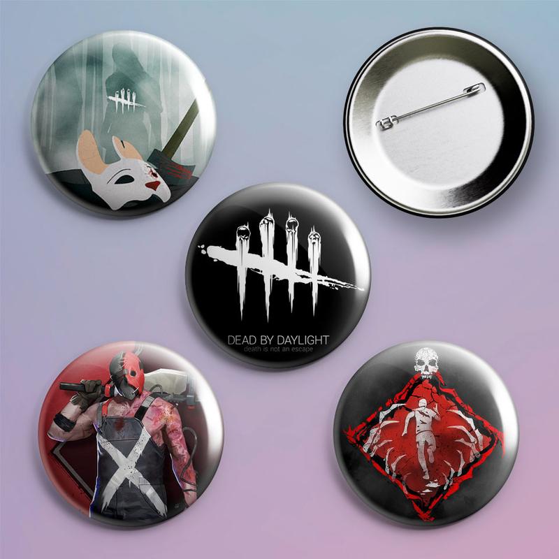 Закатні значки з принтом гри Dead By Daylight металеві на шпильці 56 мм х 4 штуки — ціна 149 грн