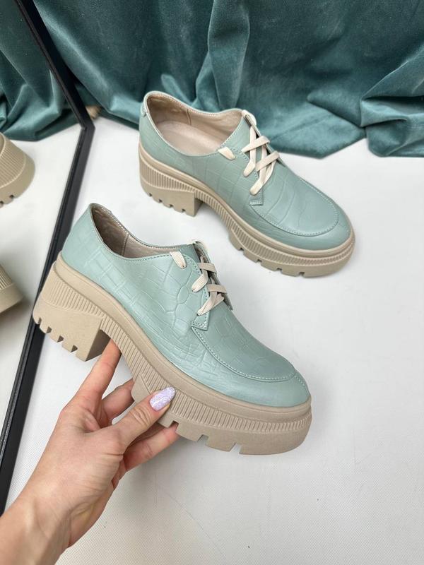 Оксфорди оливка шкіра крокодил — ціна 3050 грн у каталозі Оксфорди Купити жіночі речі за