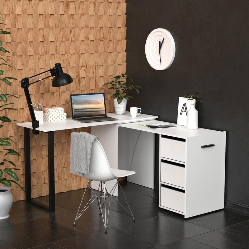 Білий стіл трансформер Hobana Loft з 3 ящиками столи смарт розкладні компютерний письмовий