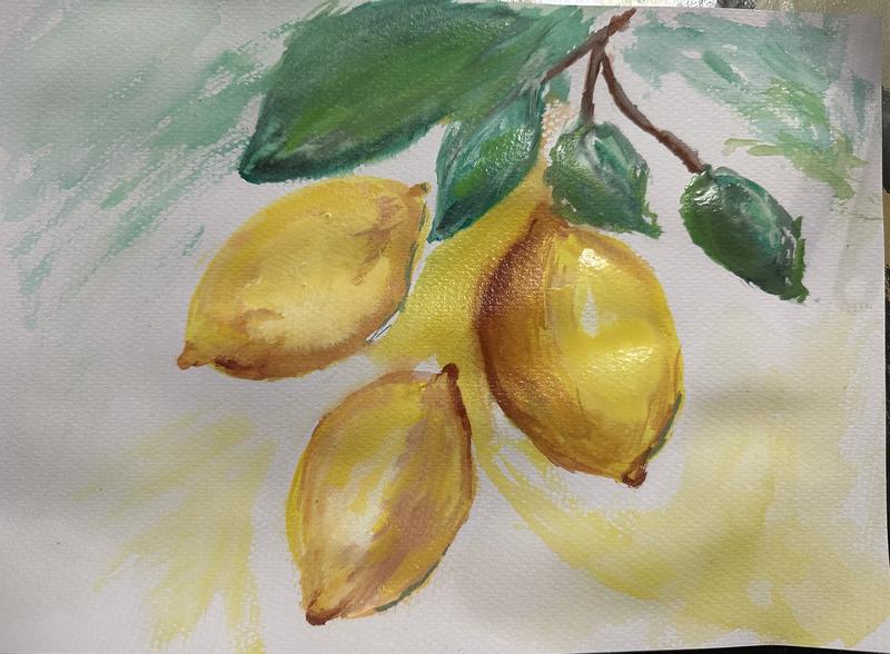 Картина акварель лимони формат а4 — цена 150 грн в каталоге Картины Купить товары для дома и