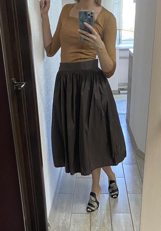 Коричнева спідниця міді тюльпан S M — ціна 315 грн у каталозі Міді спідниці Купити жіночі речі