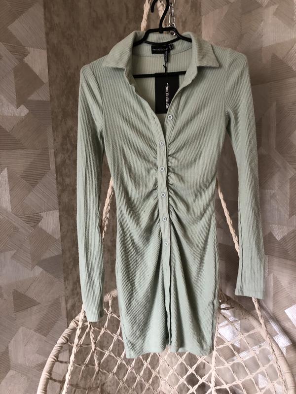 Оливковое платье на пуговицах — ціна 235 грн у каталозі Короткі сукні Купити жіночі речі за