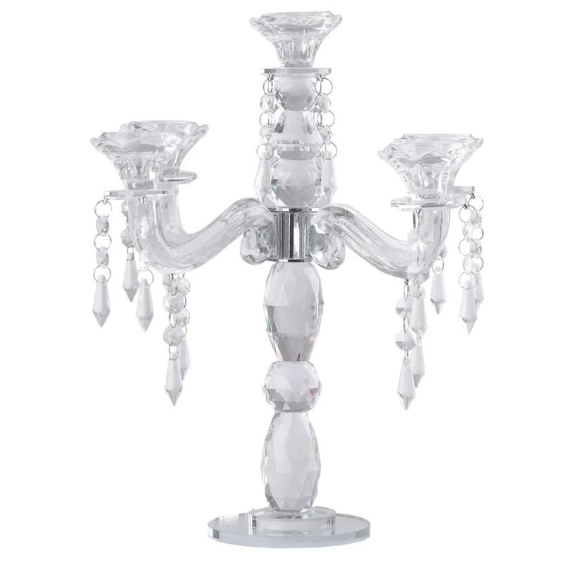 Підсвічник канделябр скляний на пять свічок з підвісками 35 см Ku 22 — ціна 1243 грн у каталозі