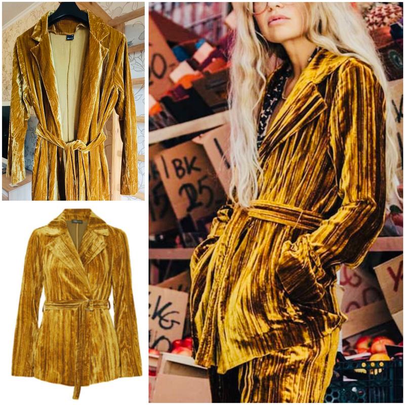 Золотистий велюровий блейзер з паском — ціна 420 грн у каталозі Піджаки і жакети Купити жіночі