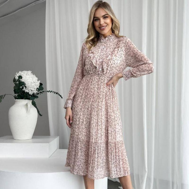 Сукня міді пліссе шифон в квіти біла чорна рожева — ціна 1390 грн у