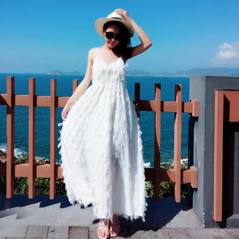 Плаття з пірʼям бахрома — ціна 1100 грн у каталозі Довгі сукні Купити жіночі речі за доступною