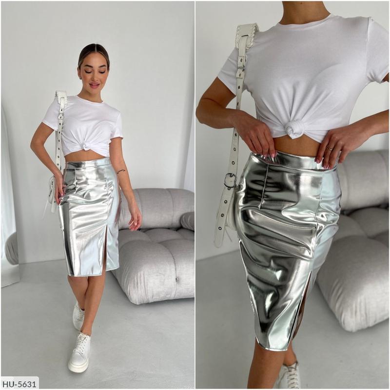 Спідниця металічна екошкіра — ціна 660 грн у каталозі Міді спідниці Купити жіночі речі за