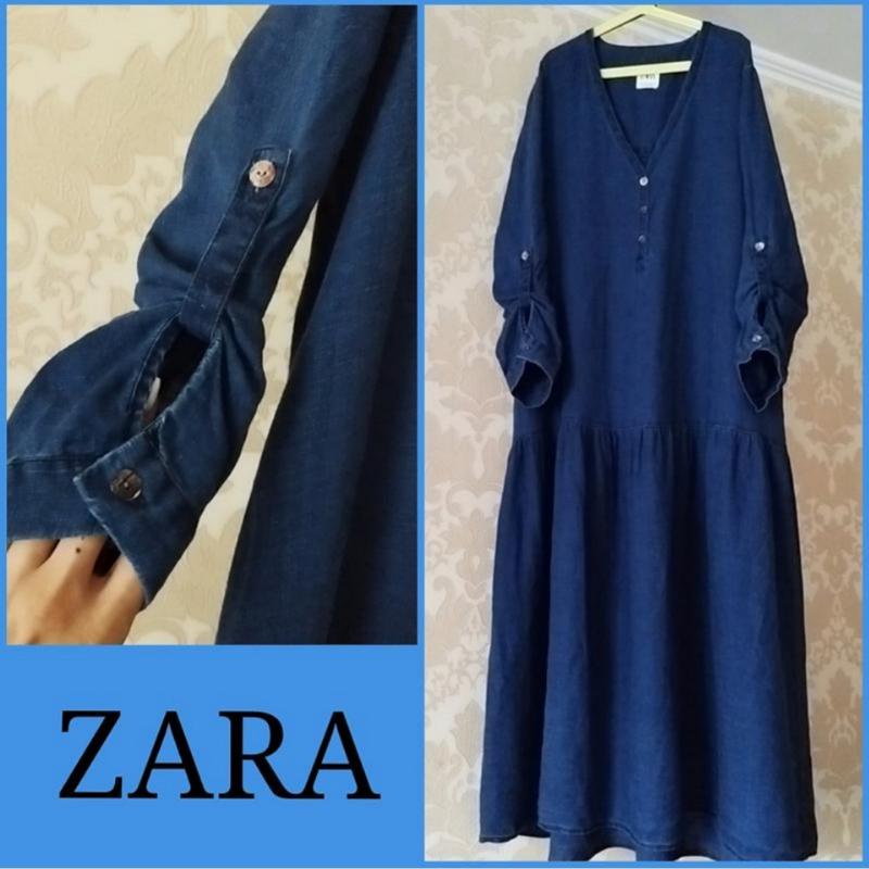 ️ zara зара ярусное платье джинсовое свободное длинное макси миди рюша оборка волан ярусы хлопок ...