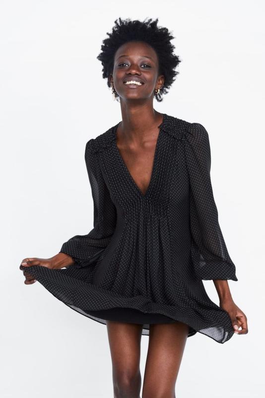 Чорне мініплаття Zara білий горошок із нових колекцій 7907 — ціна 360 грн у каталозі Короткі