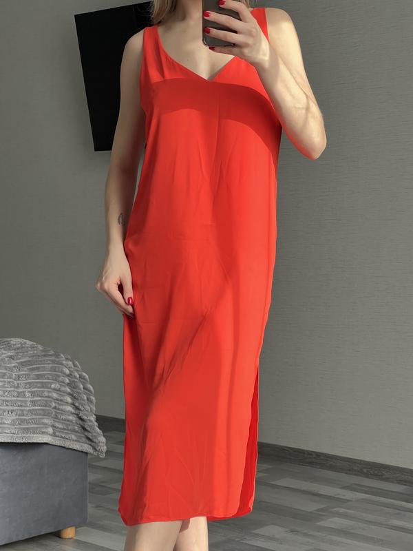 Коралова шифонова сукня міді — ціна 350 грн у каталозі Сукні міді Купити жіночі речі за