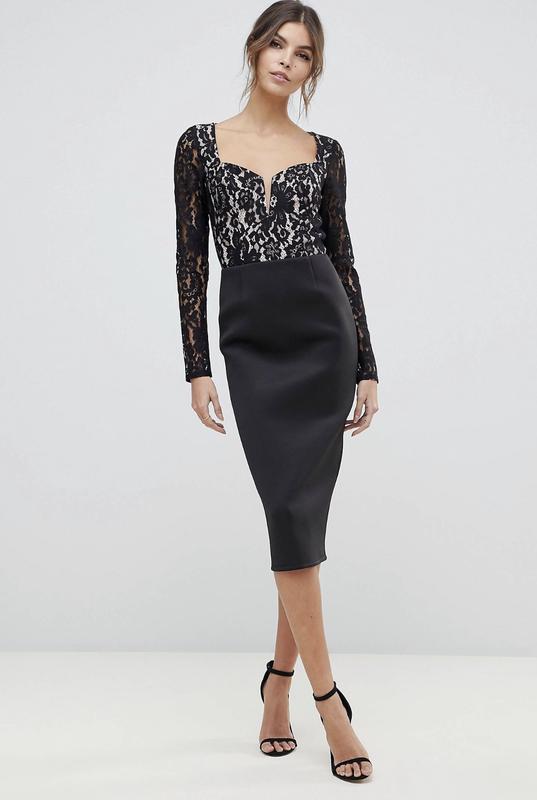 Шикарне вечірнє елегантне мереживне міді плаття футляр з сексуальним вирізом Asos — ціна 3515