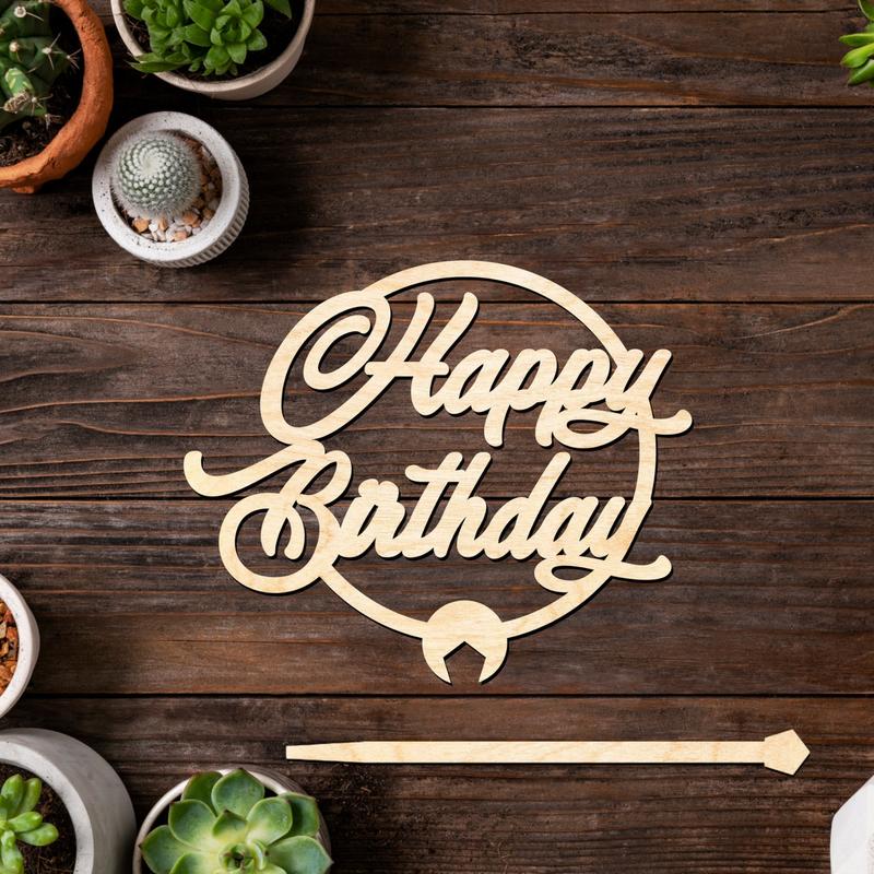 Деревяний топпер Happy Birthday 15 напис 11х10cм топер для торта у букет квіти фігурка з