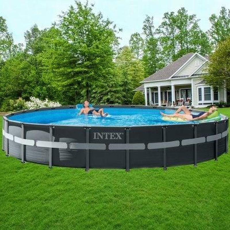 Каркасний басейн intex 26340, 732 x 132 см (10 500 л/год, драбина, тент ...