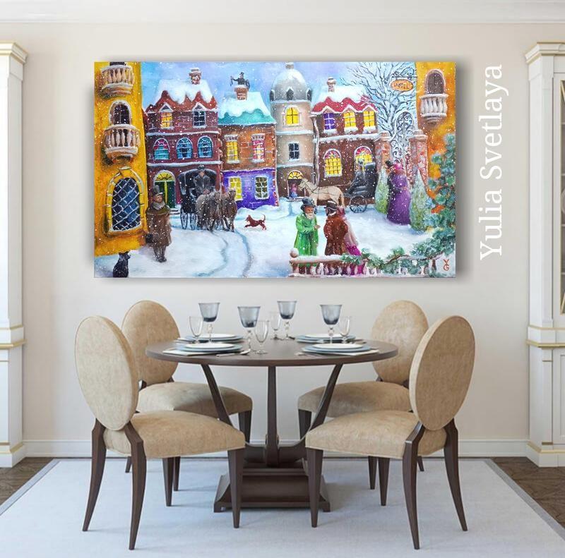 Картина олією зима в старому місті — ціна 30000 грн у каталозі Картини