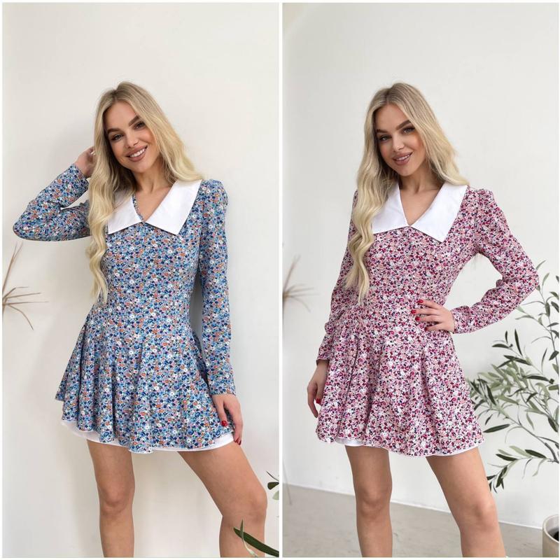 Ніжна квіткова сукня з білим комірцем міні плаття цветочное платье короткое с белым