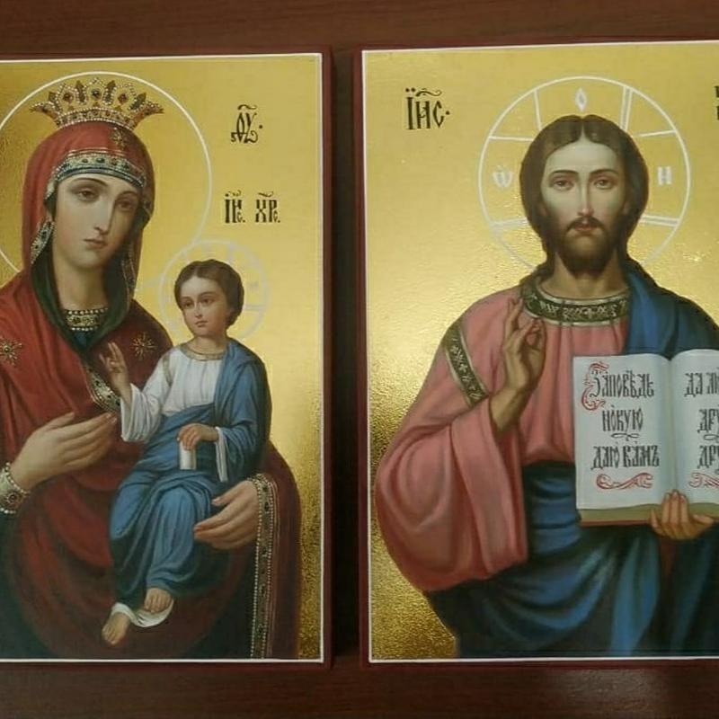 Парные венчальные иконы "спаситель" и "пресвятая богородица" — цена ...