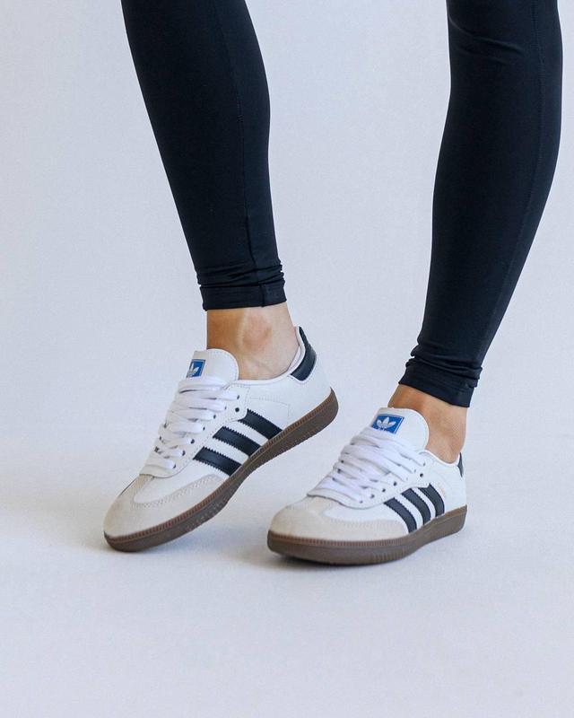 Женские кожаные кроссовки adidas originals samba og white black, кеды ...