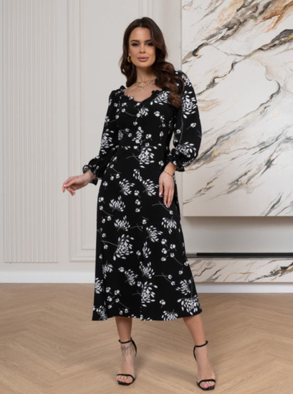 Квіткова приталена сукня міді з розрізом ретро демі 3 кольори — ціна