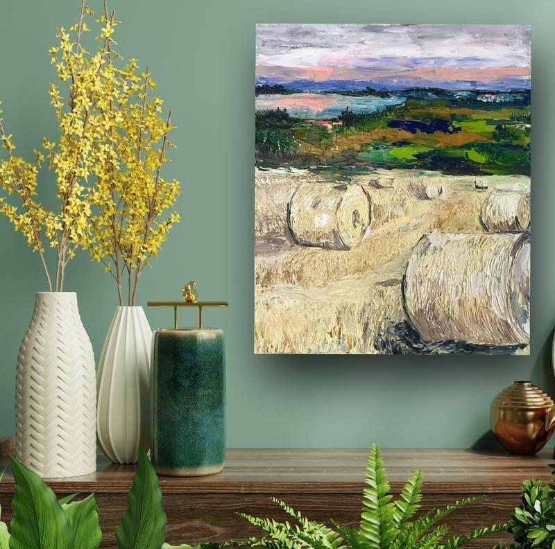 Картина «тюки сена на вечернем поле 25х30 — цена 600 грн в каталоге Картины Купить товары для