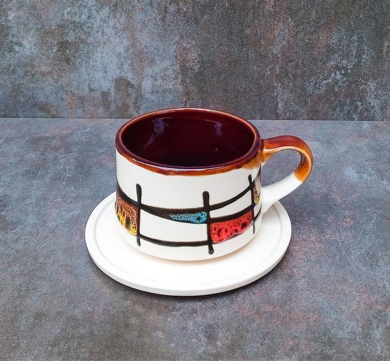 Горнятко 250 мл декор галаретка кольорова з блюдцем — цена 330 грн в каталоге Чашки Купить