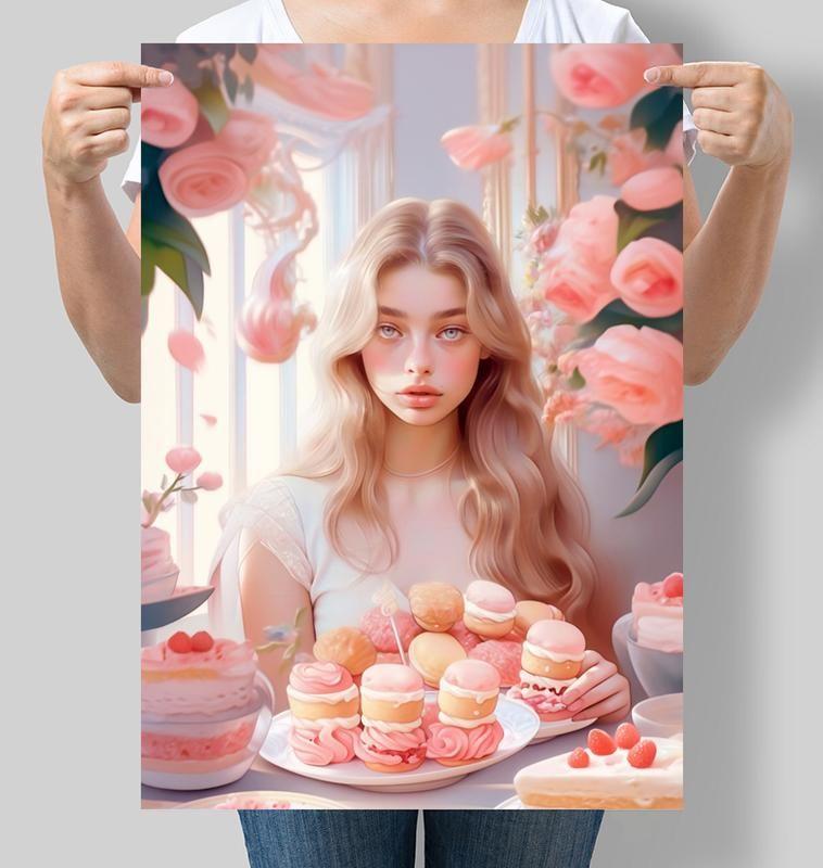 Постер дівчина з тістечками — цена 280 грн в каталоге Постеры Купить