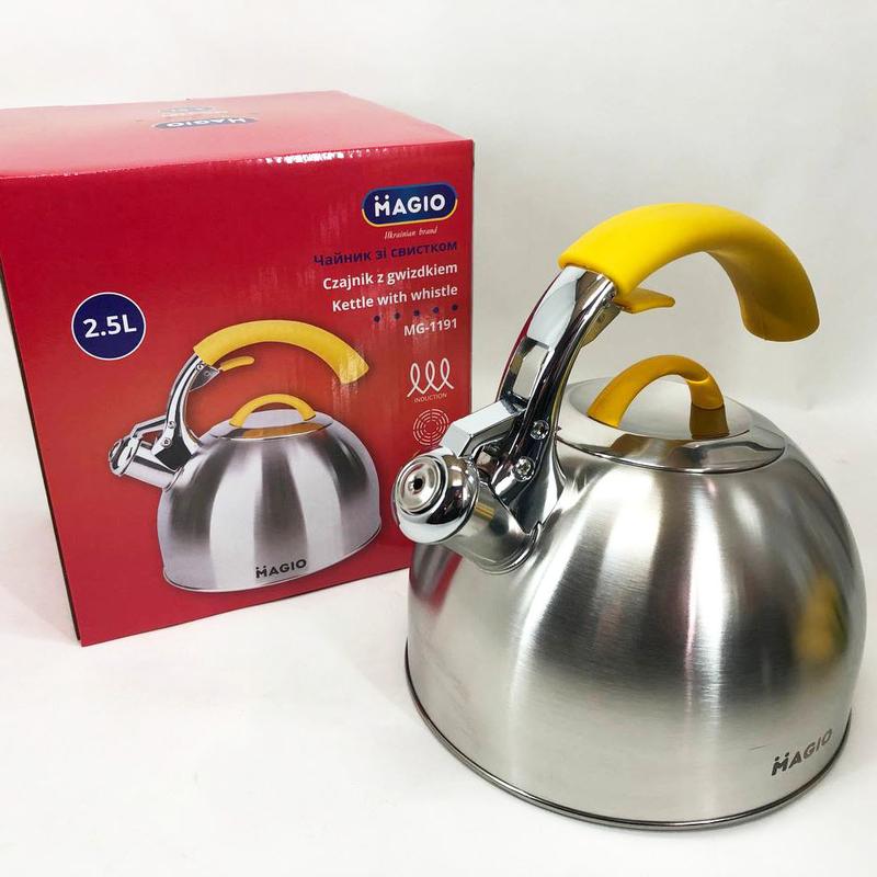 Чайник magio mg-1191 зі свистком, гарний чайник для газової плити, чайник на плиту, чайник ...