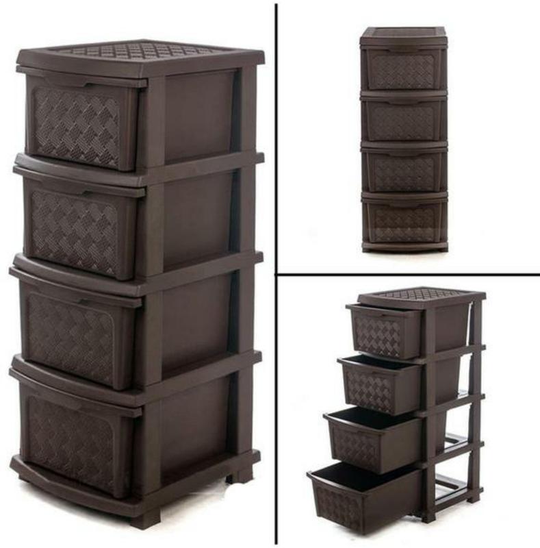 Пластиковий коричневий комод шафка тумбочка органайзер на 4 ящики для жіночих дитячих речей
