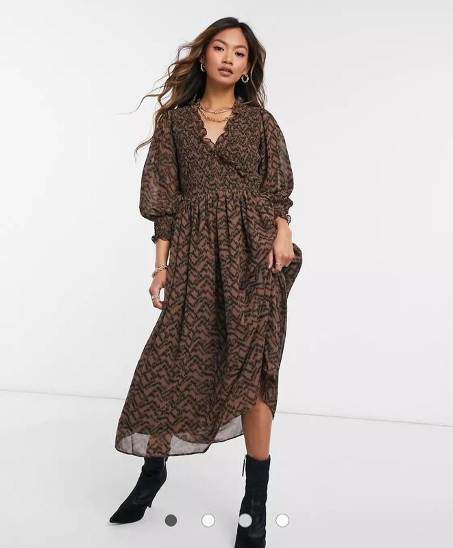 Коричнева сукня міді asos design в анімалістичний тваринний принт🔥 ...