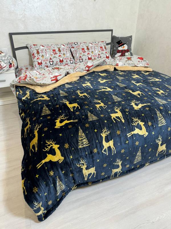 Новорічний теплий плед на овчині — ціна 1285 грн у каталозі Пледи Купити товари для дому та