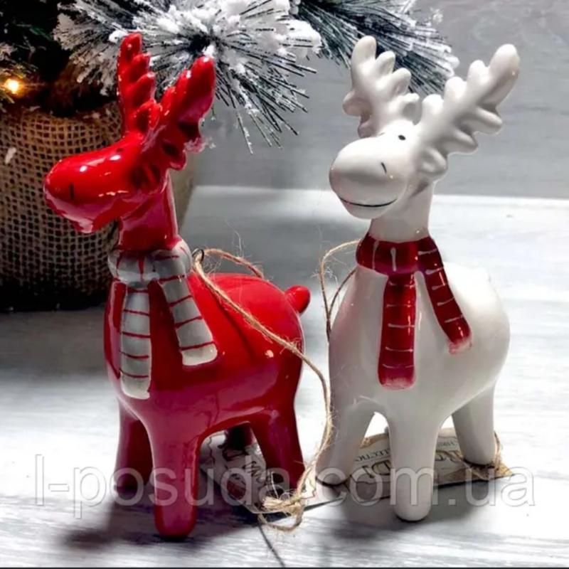 Оленя керамічне біле з шарфом новий рік різдво — ціна 145 грн у каталозі Статуетки Купити товари