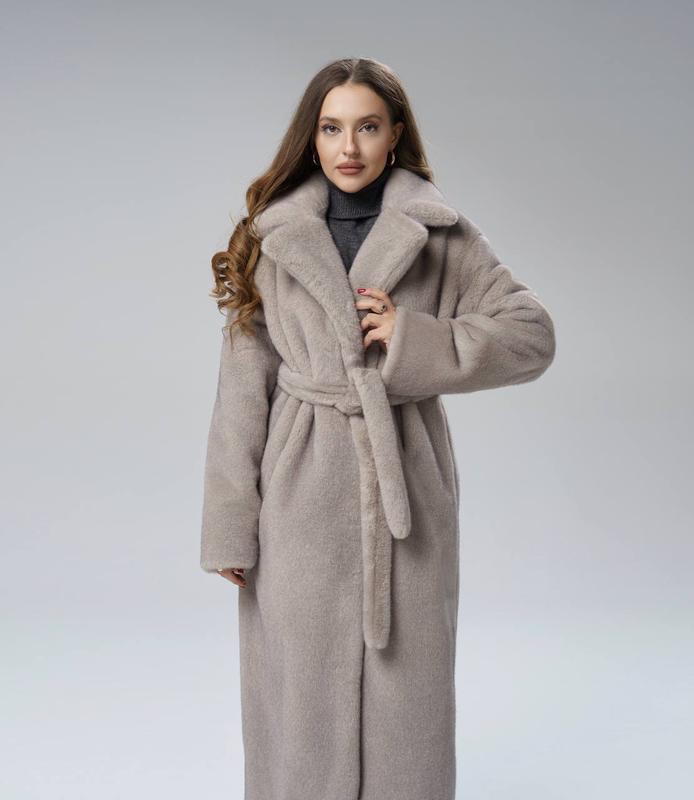 Зимова довга шуба із хутра під норку до 25° жіноча подрвжена шуба на зиму з поясом норкова