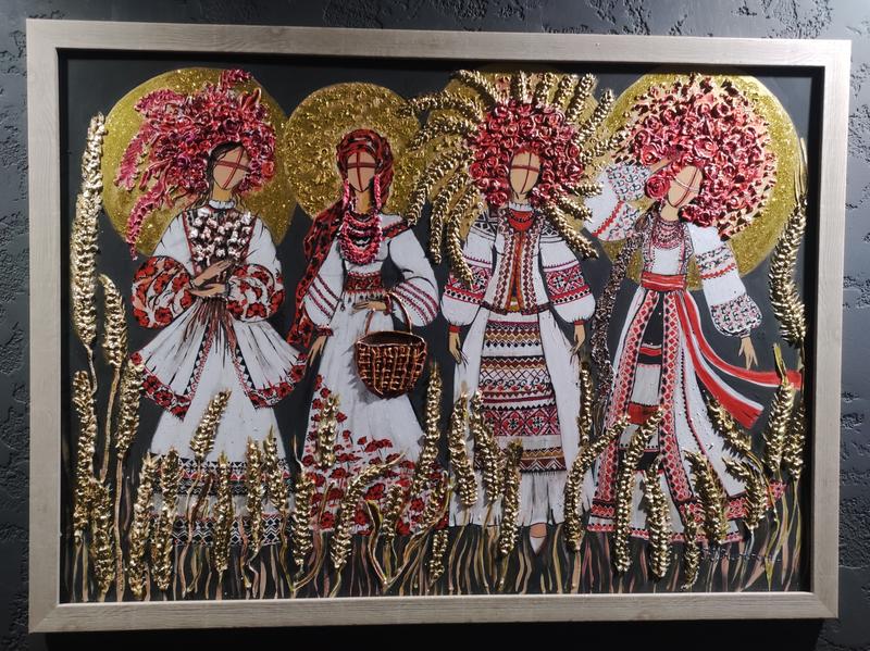 Обємна інтерєрна картина текстурна картина сестри мотанка — ціна 15000 грн у каталозі