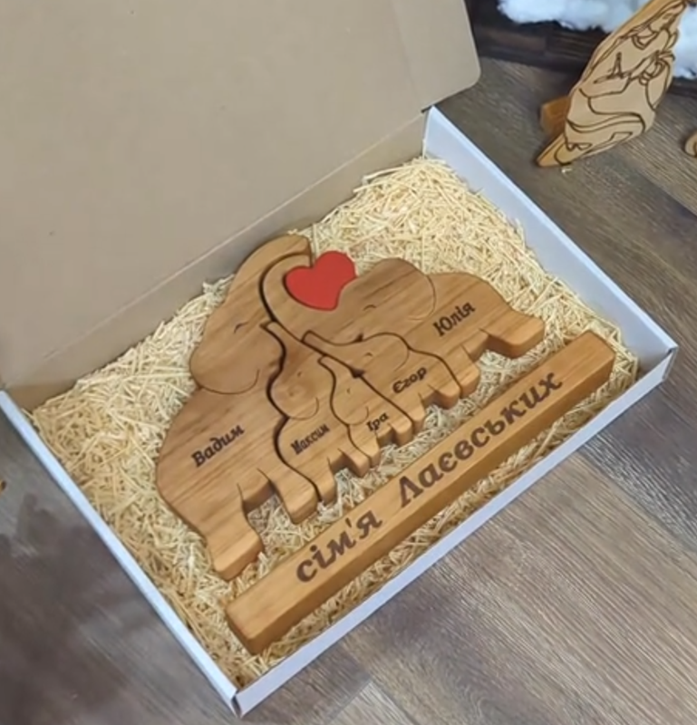 Сувенірні сімейні пазли з дерева подарунок декор статуетки фігурки слоники — ціна 250 грн у