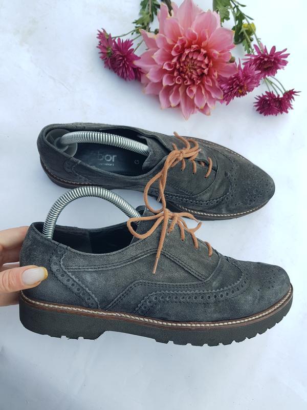 Якісні туфлі оксфорди броги на платформі натуральна замш Gabor — ціна