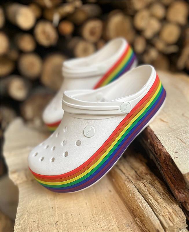 Жіночі крокси сабо на платформі crocband platform rainbow crocs ...