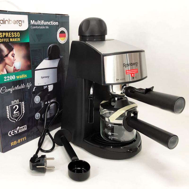 Кофемашина rainberg rb-8111 кофеварка рожковая с капучинатором 2200w espresso, маленькая ...
