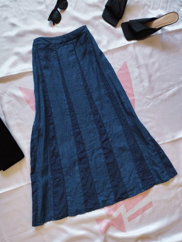 100 льон двоколірна довга синя спідниця 🤩 — ціна 99 грн у каталозі Довгі спідниці Купити