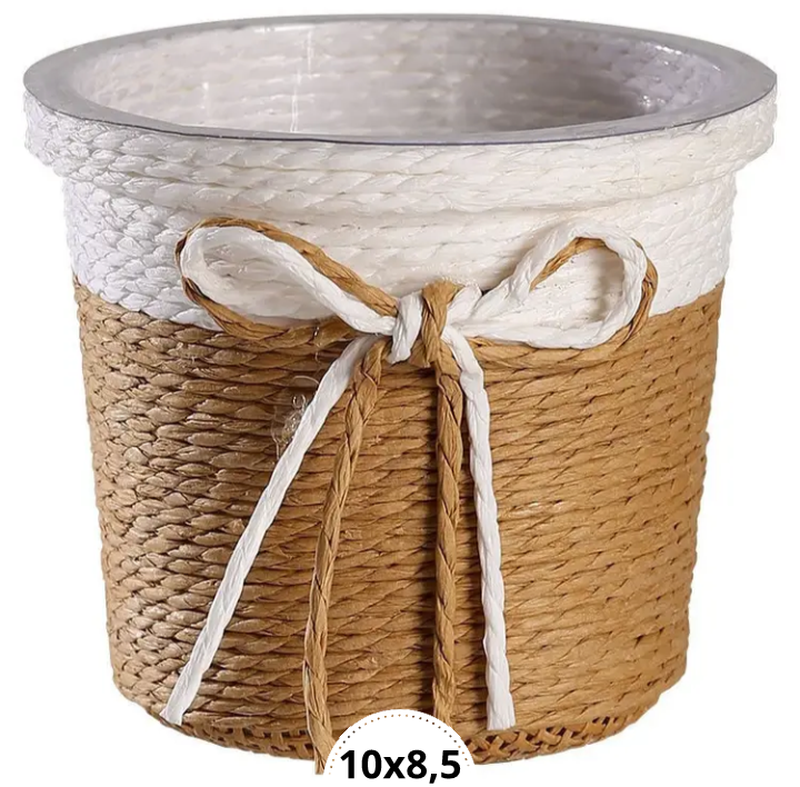 Красивое плетеное кашпо под вазон горшок цветы для растений плетеный шнур пластик 10х8 5 см