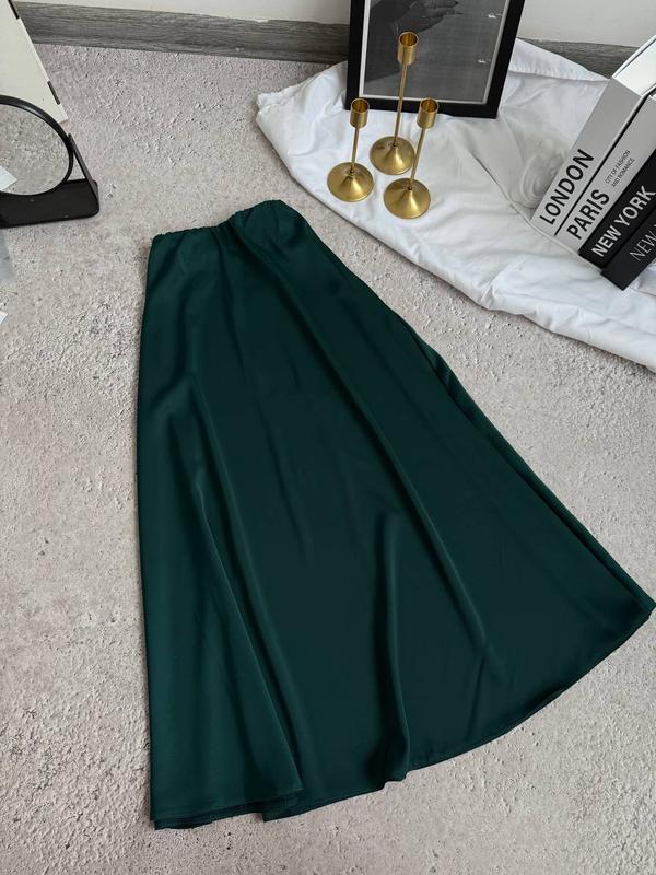 Довга шовкова спідниця смарагдова та чорна — ціна 550 грн у каталозі Міді спідниці Купити жіночі